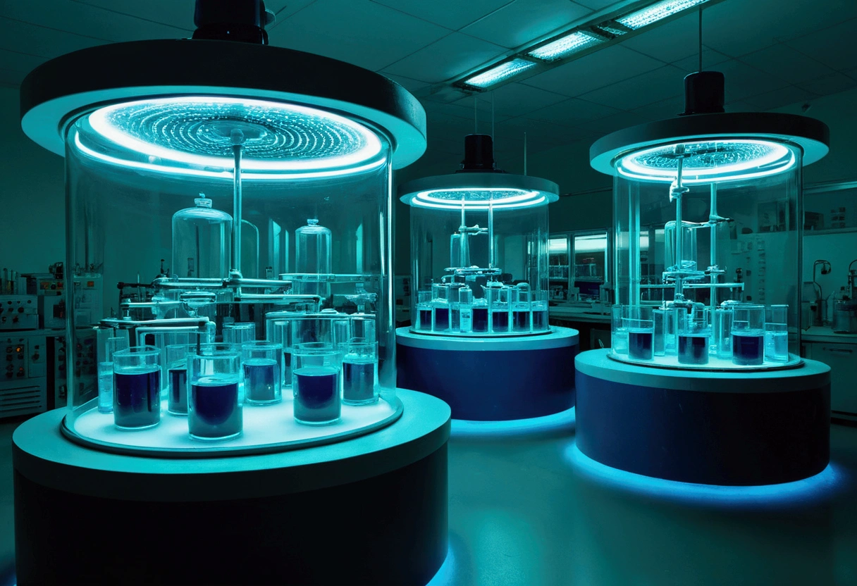 Cloning facility laboratory cylindrical experiment tank - SeaArt AI