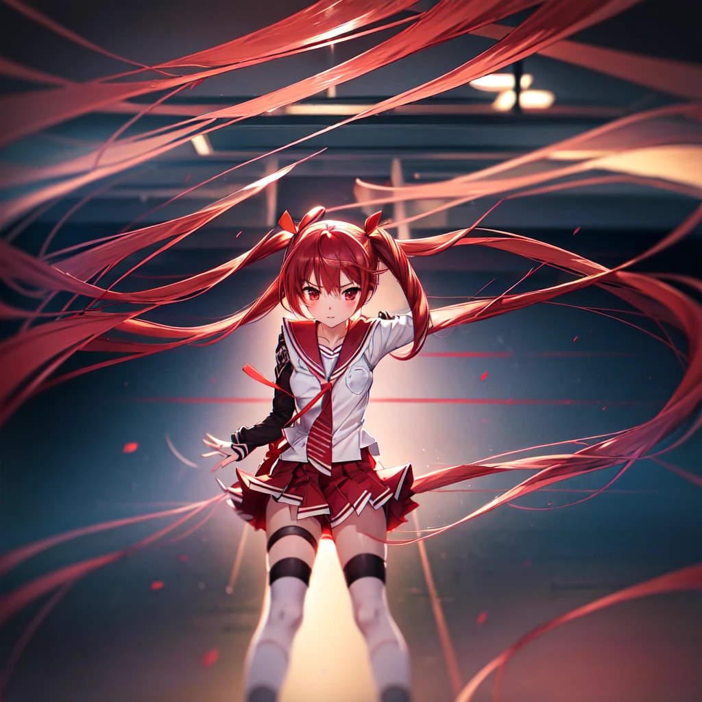 One girl, Solo Twintails, Red Hair Color，Long Hair, Red hair ribbon ...