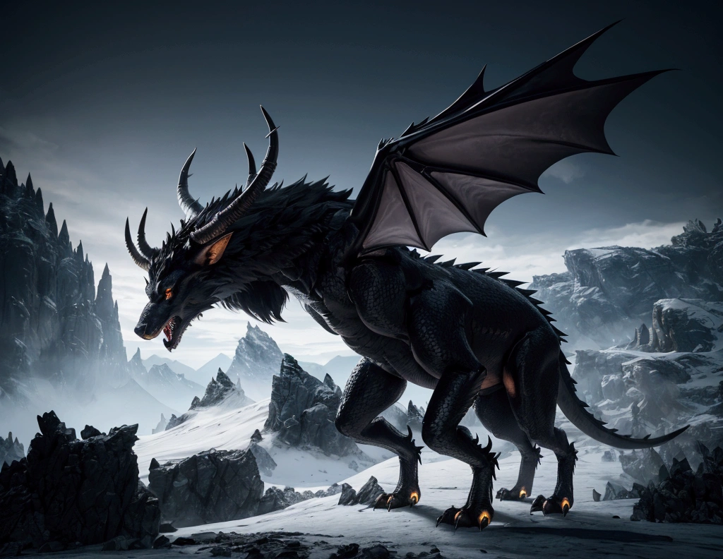 Full body portrait of a realistic female obsidian black dragon - SeaArt AI