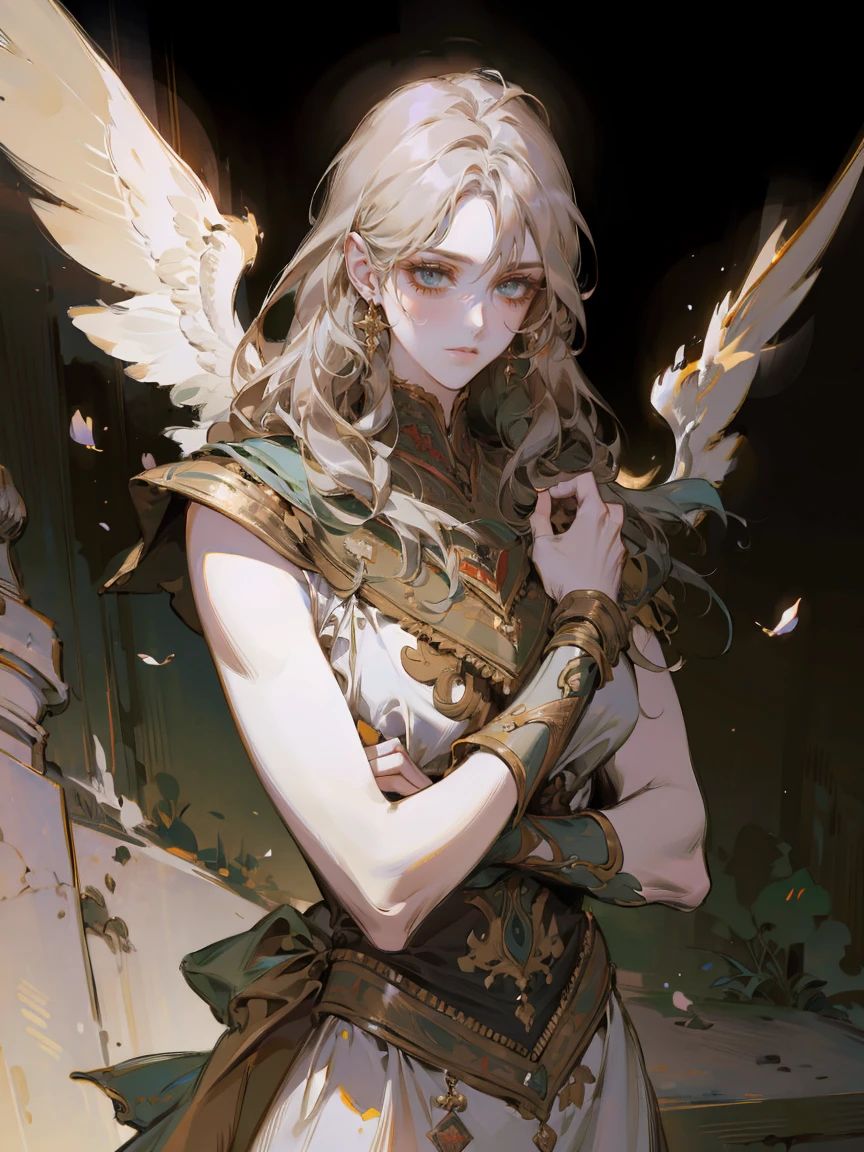 좁은 동굴에 서 있는 남자의 돌 아라페드 조각상, 돌의 눈, 촬영: Denis Villeneuve, 멀리 있는 스핑크스 ...