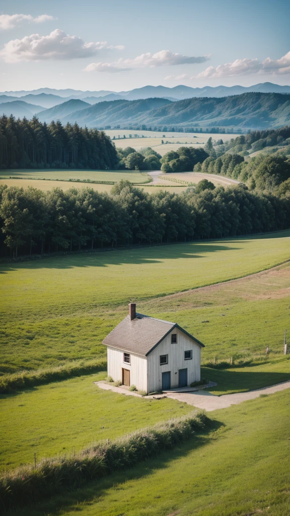 Simple and beautiful rural landscape with a small house - SeaArt AI