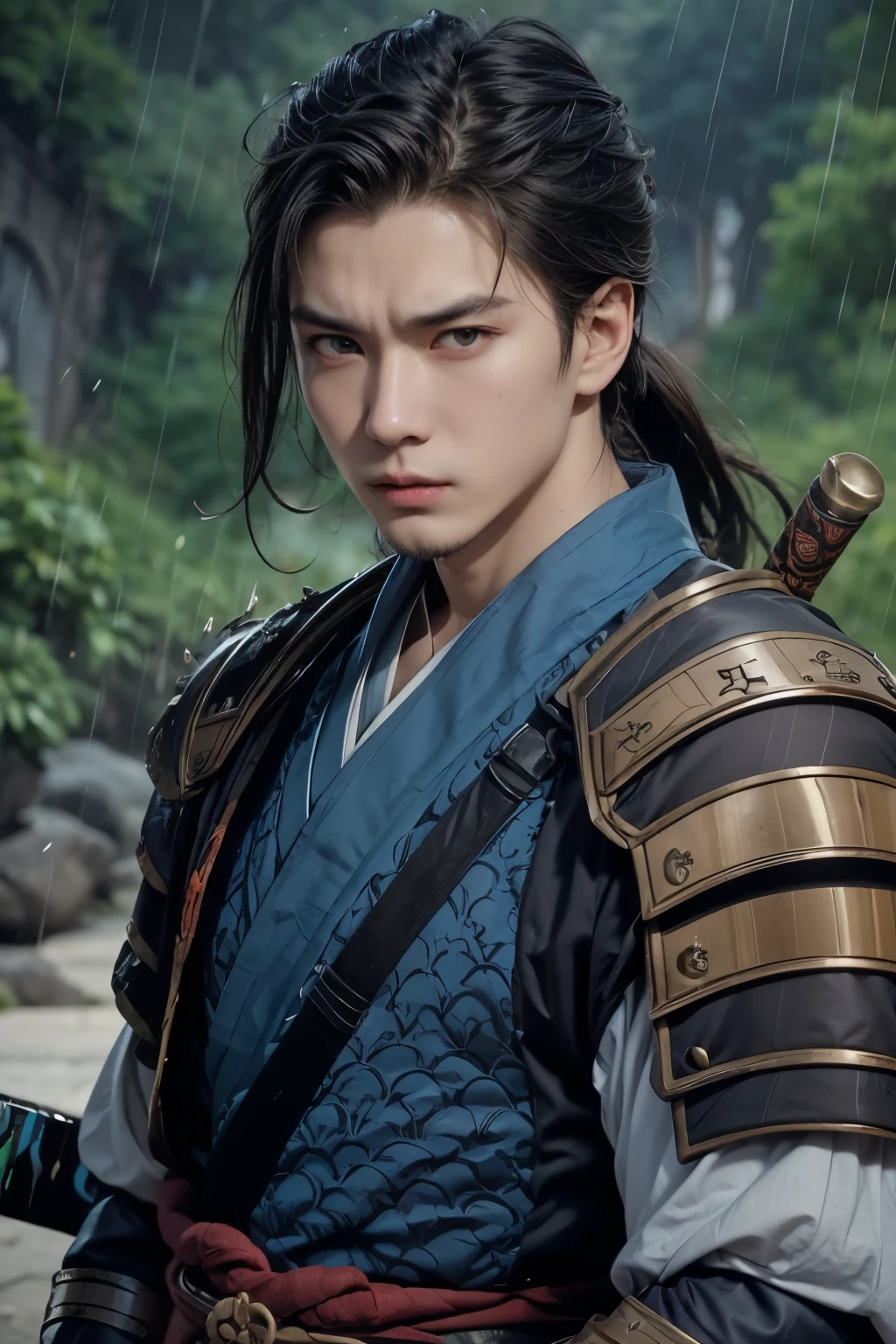 A close up of a person in a costume holding a sword - SeaArt AI