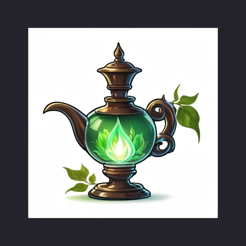 Cartoon image of a lamp，There is a green leaf on the top of the lamp ...