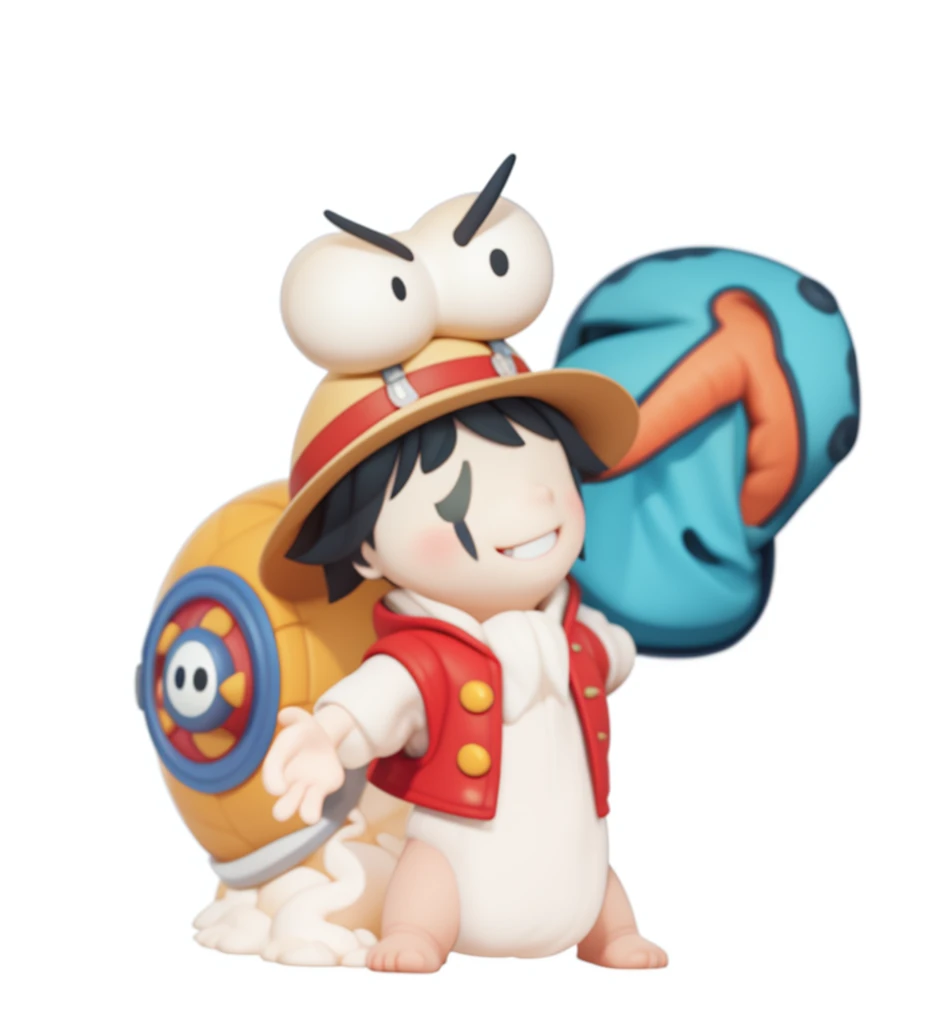 Sticker，一只带着straw hat的snails开着小汽车，snails，One Piece Luffy，straw hat ...