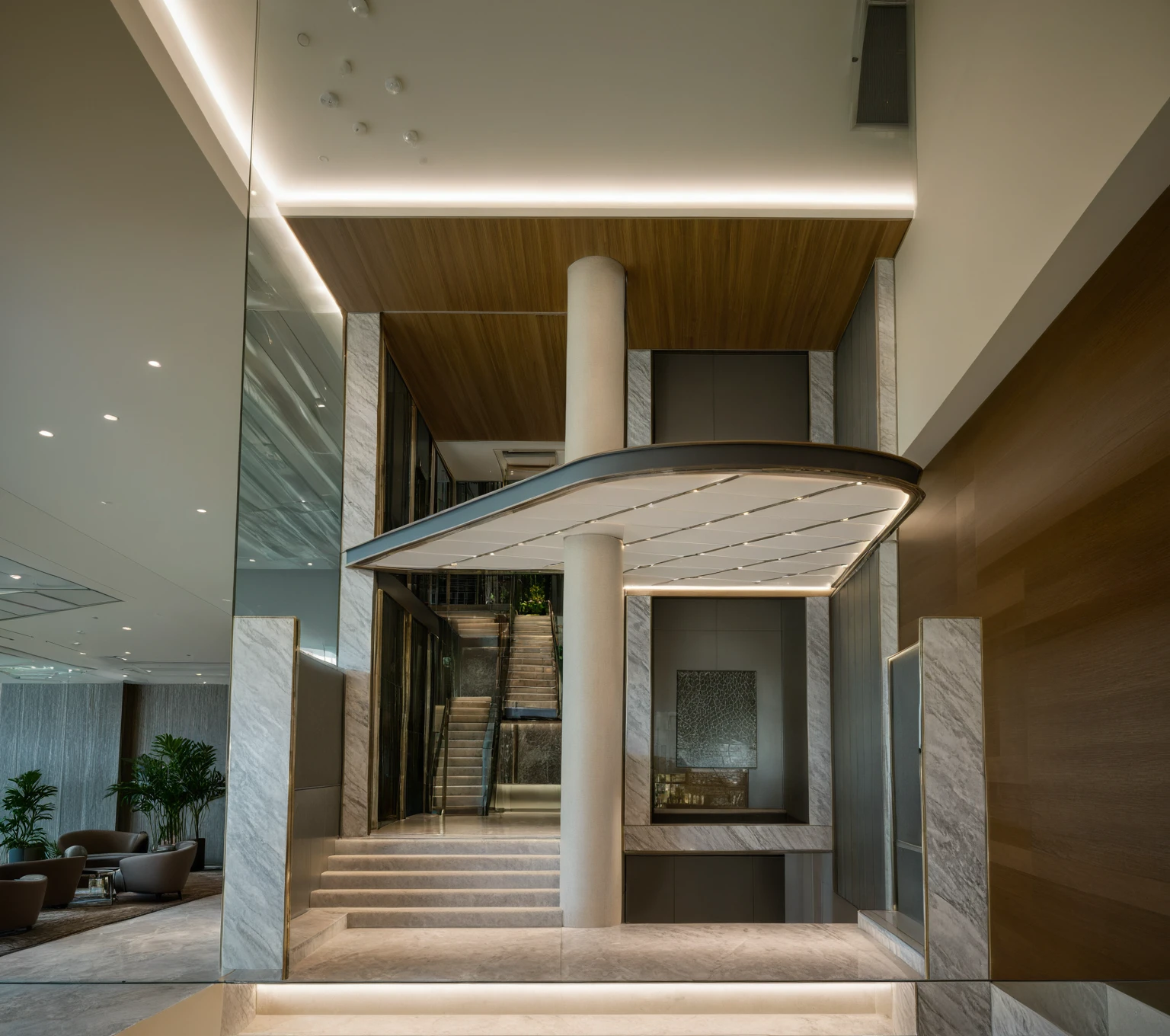 The hotel lobby boasts a sleek, modern design characterized by the ...