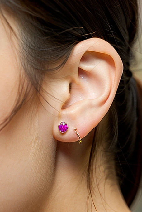 Real、detailed、 Women's ears、ear、Close-up:1.5、Side view、expansion ...