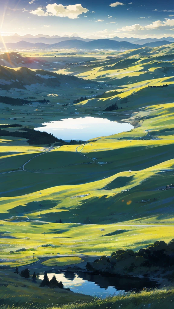 The vast sky, beautiful skyline, large grasslands, extremely tense and ...