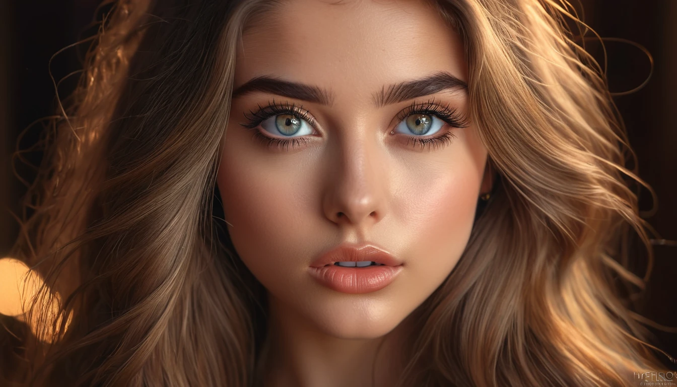 A beautiful young woman with long flowing hair, piercing eyes - SeaArt AI