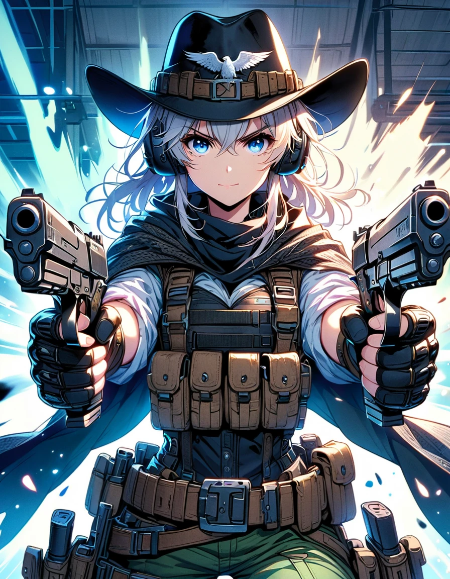 White hair anime girls with dual guns - SeaArt AI
