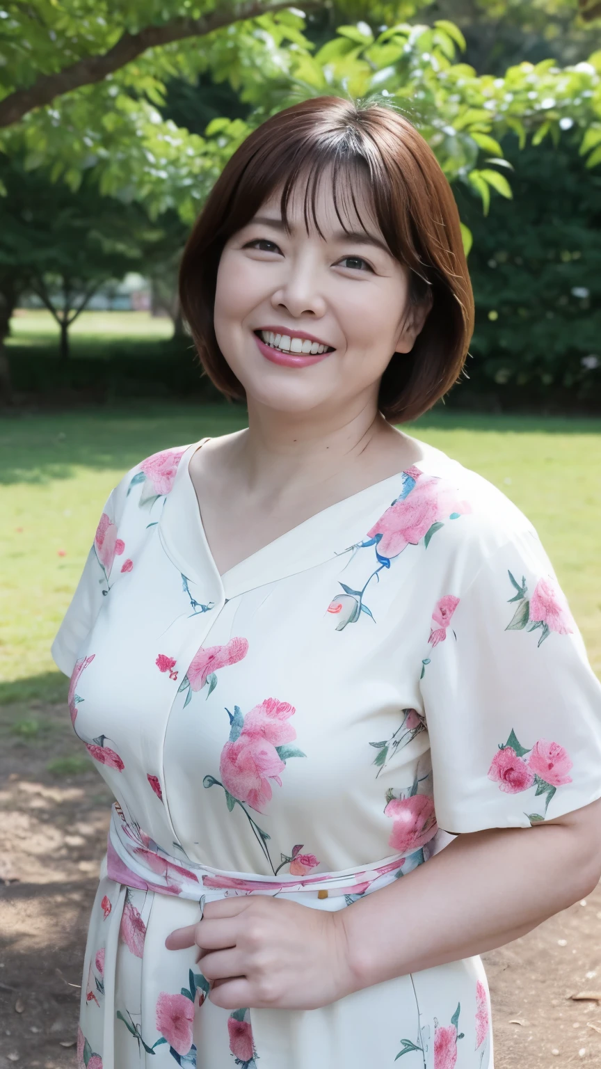 A close up of a woman in a dress standing in a park - SeaArt AI