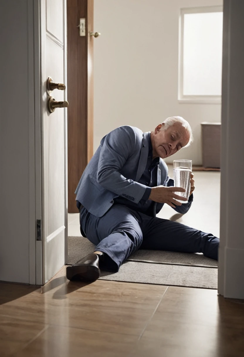 A dies because the door falls on him while he is holding a glass of ...