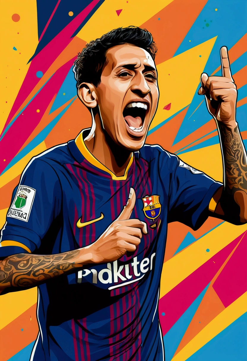 A vivid image of a footballer celebrating a goal, shouting a goal with ...