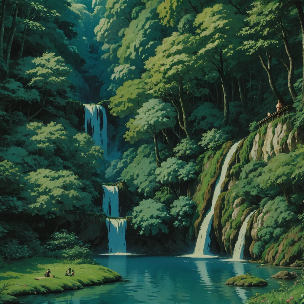 Forest waterfall summer Studio Ghibli Style - SeaArt AI