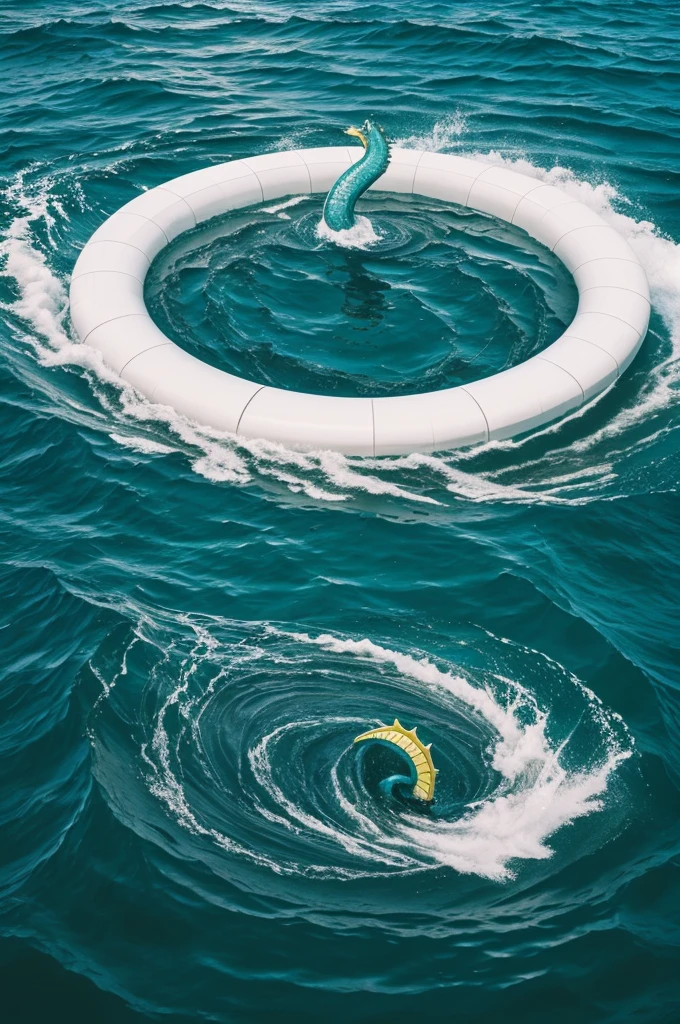 Draw a sea dragon making a whirlpool in the water - SeaArt AI