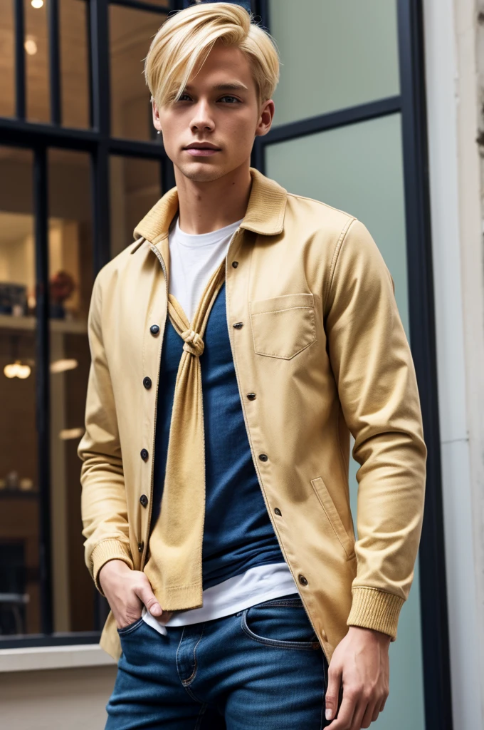 Blond man, slim build, casual clothing, careless - SeaArt AI
