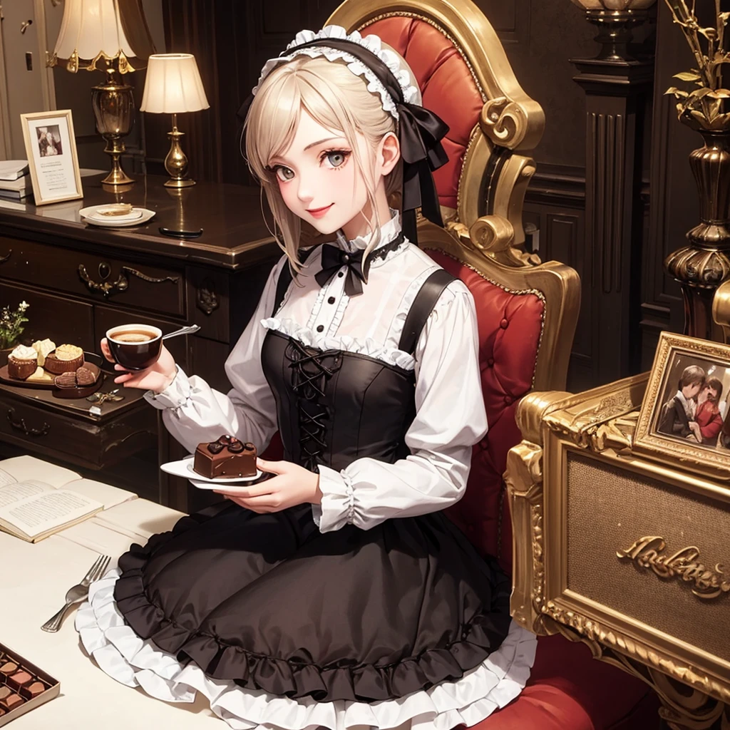 Coffee Break,Gothic Lolita,Victorian Era,Gothic ,one girl,Smile - SeaArt AI
