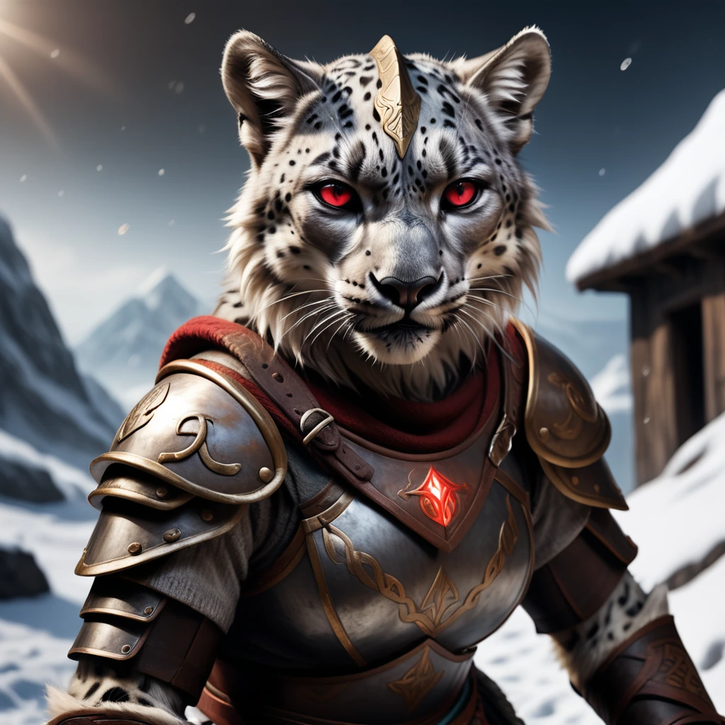 ((angry anthro snow leopard female wearing epic viking armor with runes ...