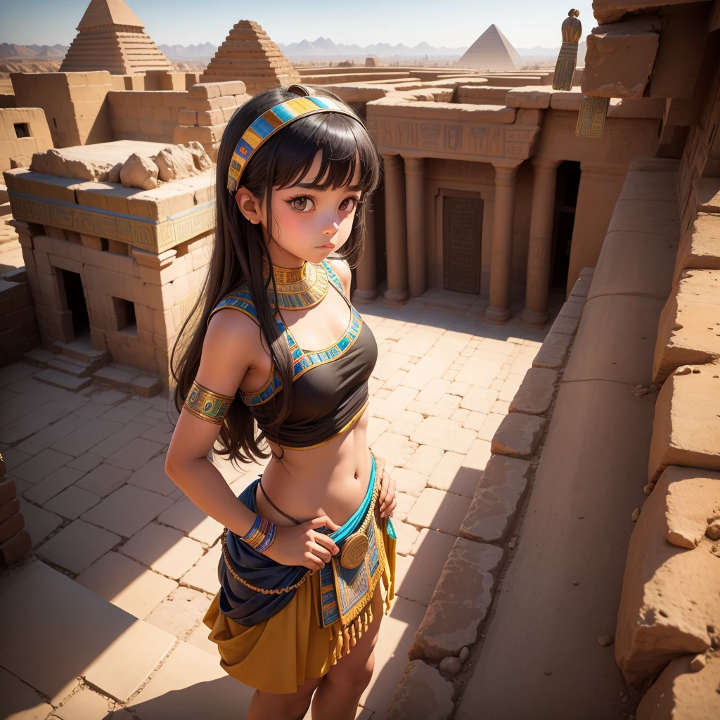 Cute ancient Egyptian 15 year old girl、A hill overlooking the colorful temples o - SeaArt AI