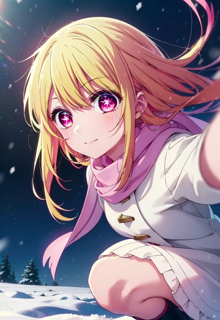 Rubyhoshino, Ruby Hoshino, Long Hair, bangs, blonde, (Pink Eyes - SeaArt AI