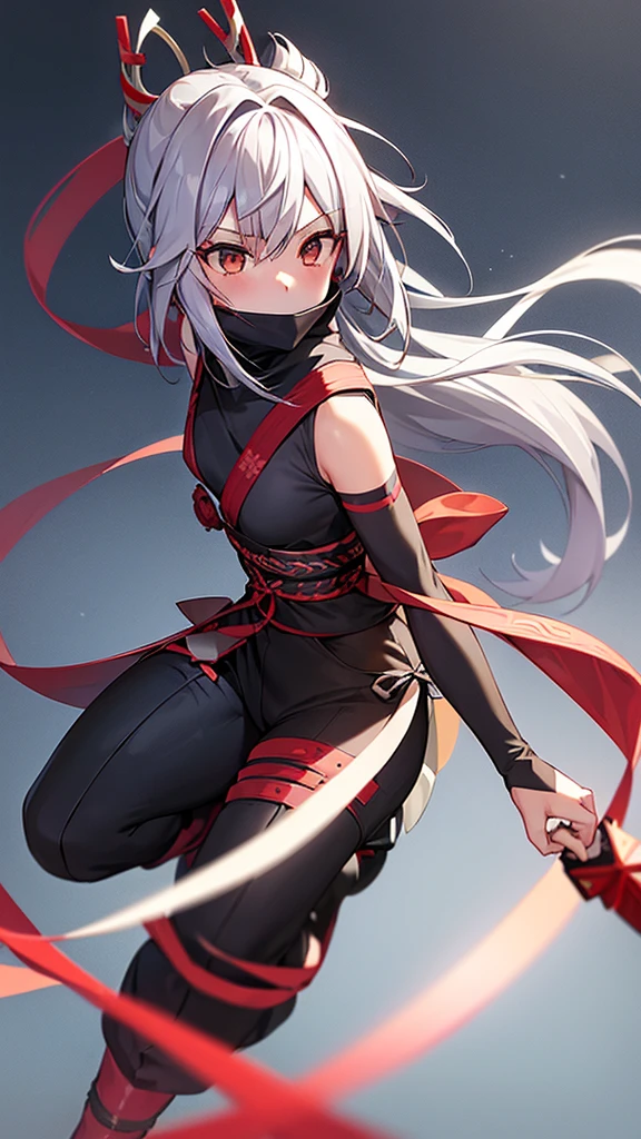 1girl, silver hair, string, ninja, higanbana, mask, short pants - SeaArt AI