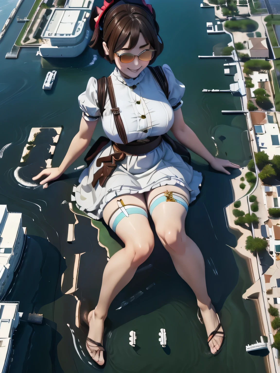 Arafed woman sitting on a ledge above a city - SeaArt AI