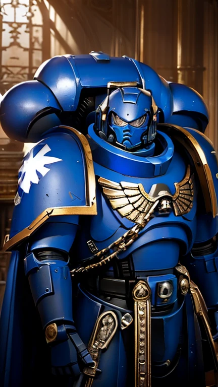 A powerful blue space marine from the ultramarines chapter of warhammer ...