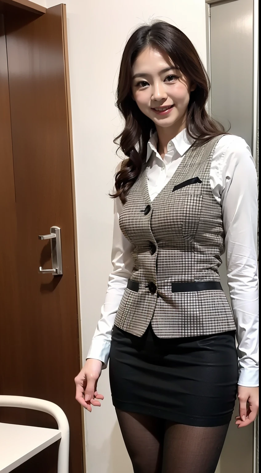 Arafed asian woman in a skirt and a white shirt posing for a picture - SeaArt AI