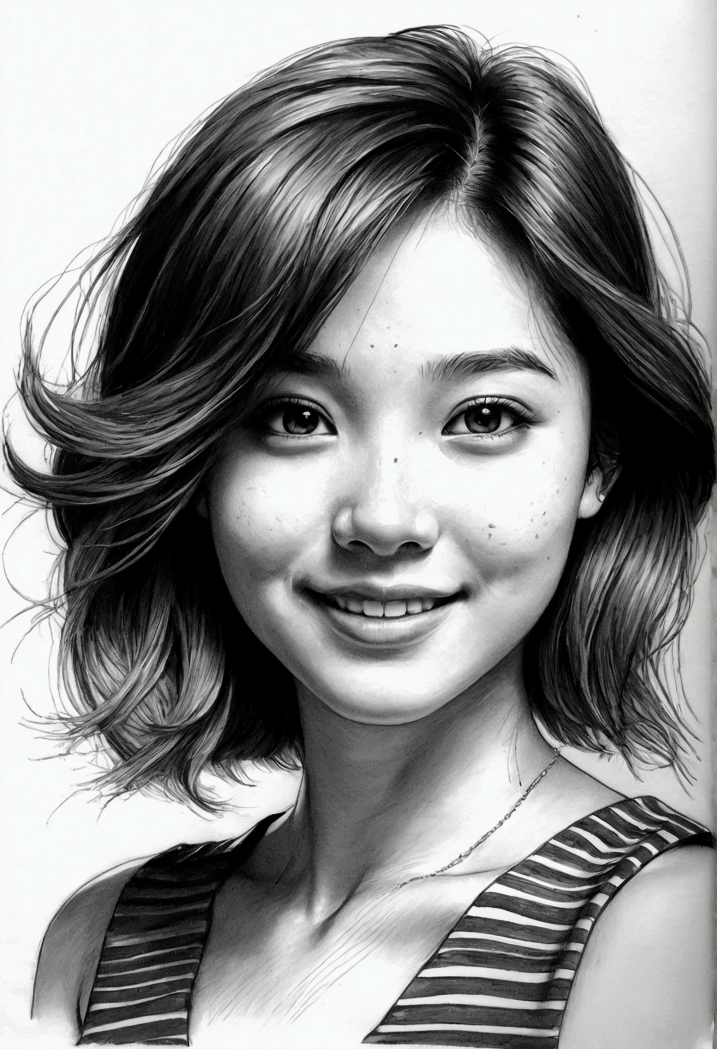 Beautiful woman, smile, sundress, defined black lines, 1girl - SeaArt AI