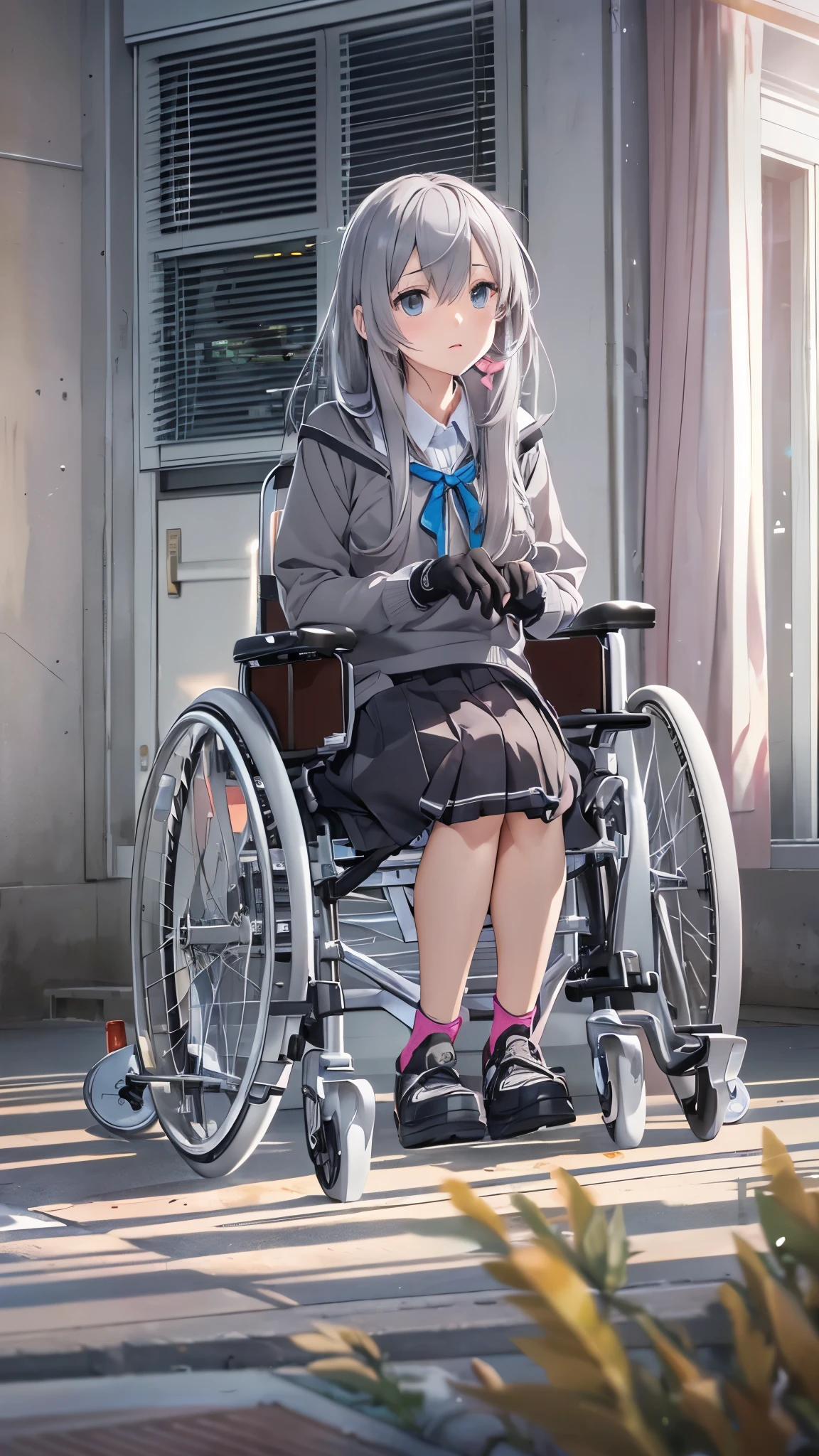 Anime character in a wheelchair sitting on the sidewalk - SeaArt AI