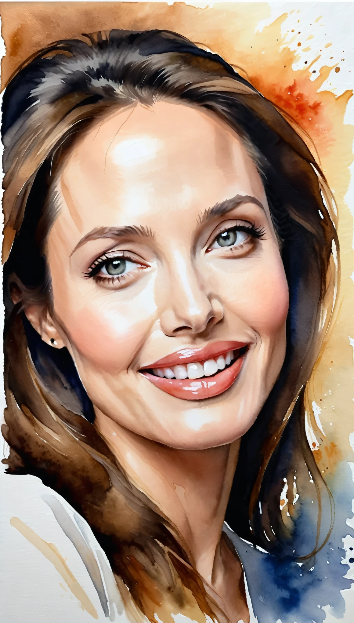 Masterpiece,Angelina Jolie acrylic watercolor painting,(smile - SeaArt AI