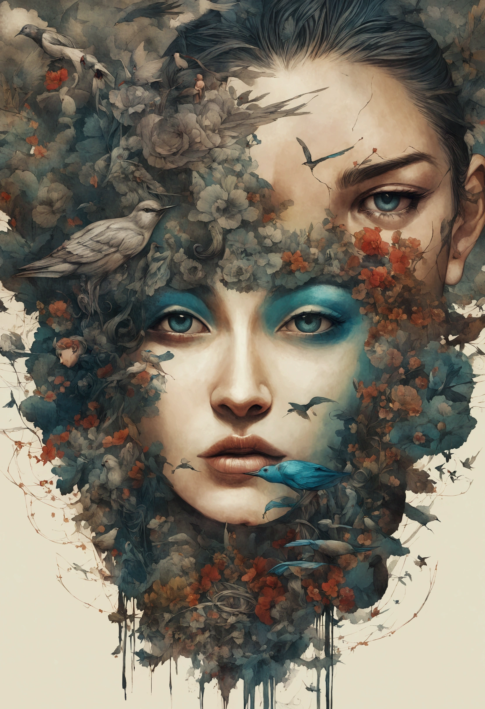 Painting of a woman with birds and flowers in her hair, inspired by ...