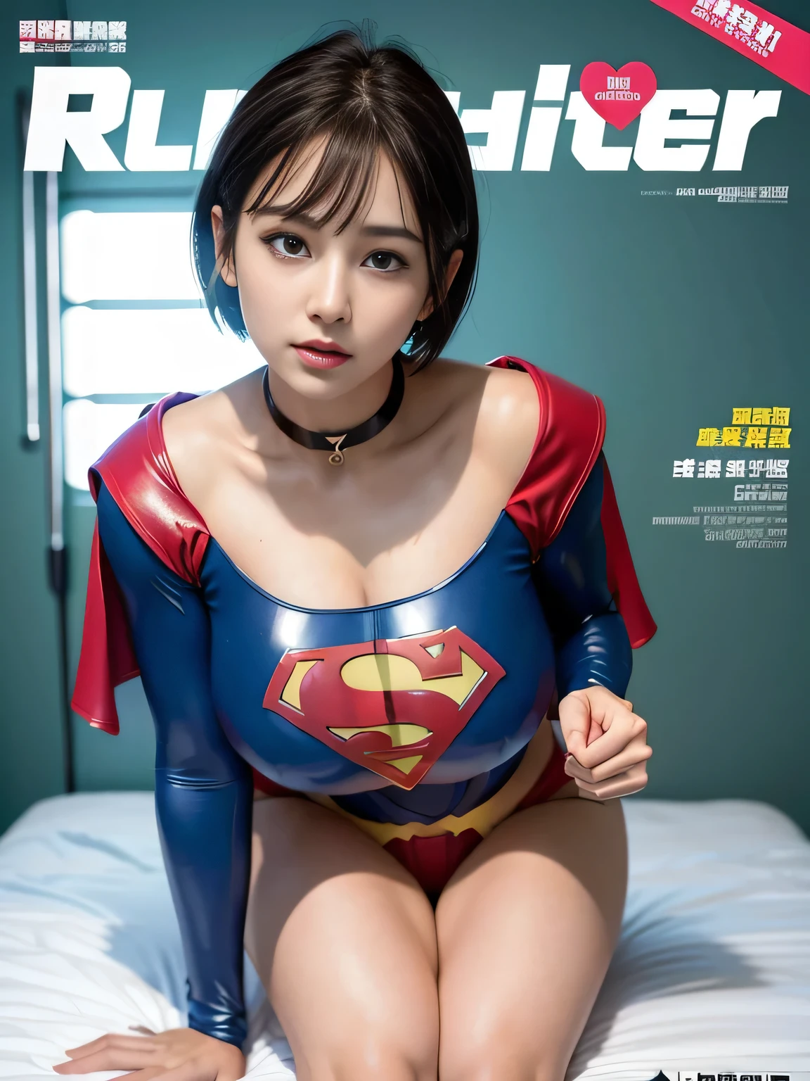 A close up of a woman in a superman costume on a bed - SeaArt AI