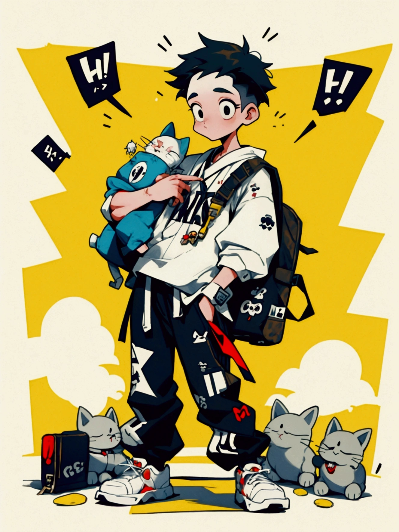 Cartoon boy，carrying a bag，Hip Hop Boy - SeaArt AI