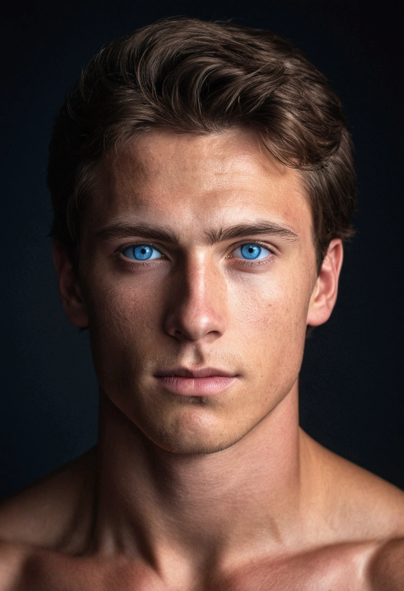 Photo of a man around 22 years old, ultra textured skin, Natural brown ...