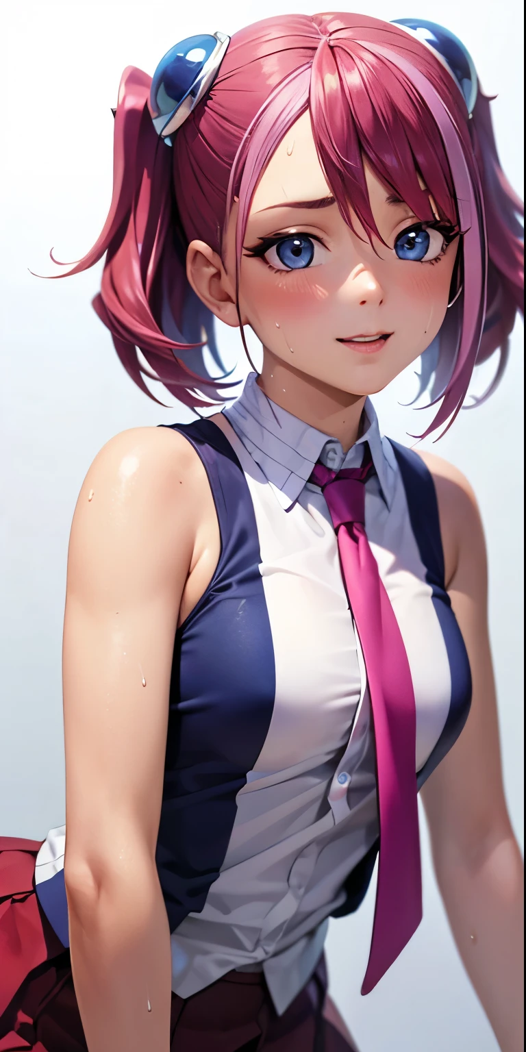Anime girl with pink hair and blue eyes wearing a purple tie - SeaArt AI