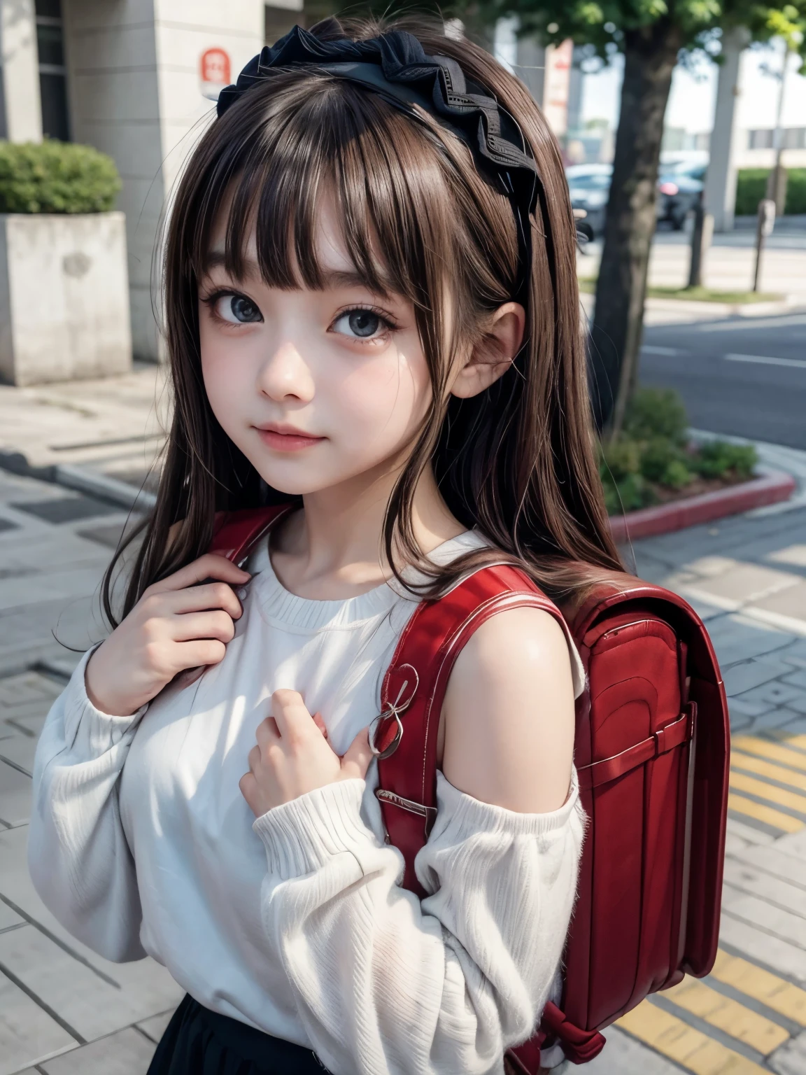 A close up of a young girl with a red backpack - SeaArt AI