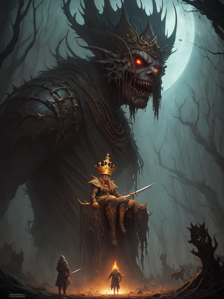 An evil old necromancer that looks like a dry corpse with a golden ...