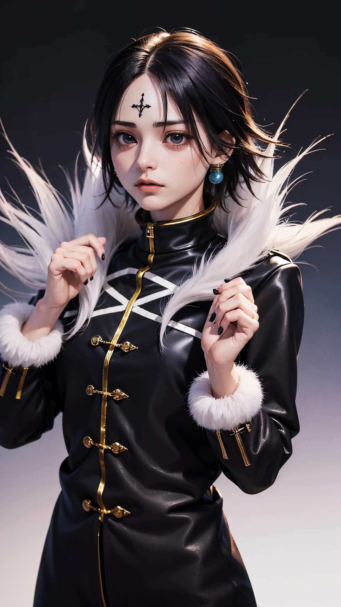 A woman in a black leather outfit holding a feather - SeaArt AI