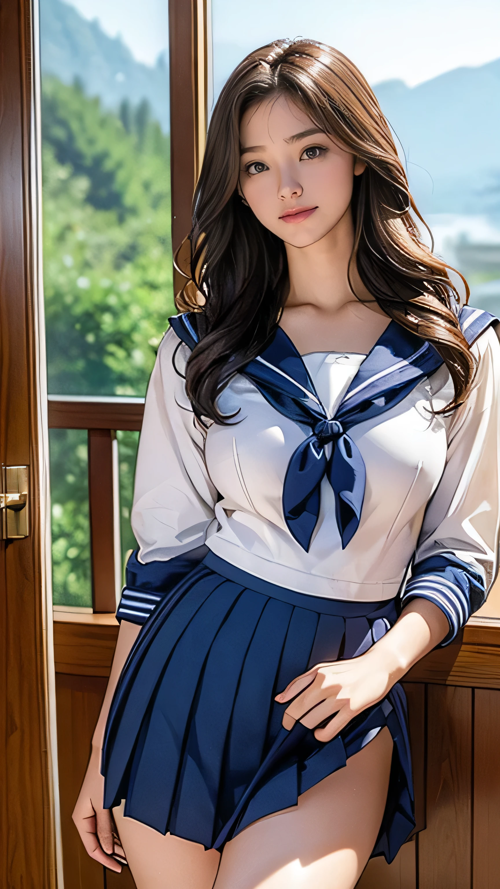 セーラー服を着て写真を撮るアラフィフのアジア人女性 - SeaArt AI