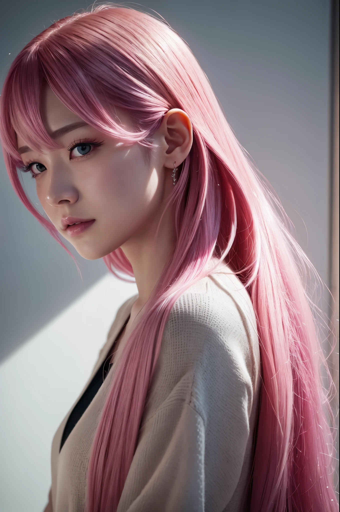 A close up of a woman with pink hair and piercings - SeaArt AI