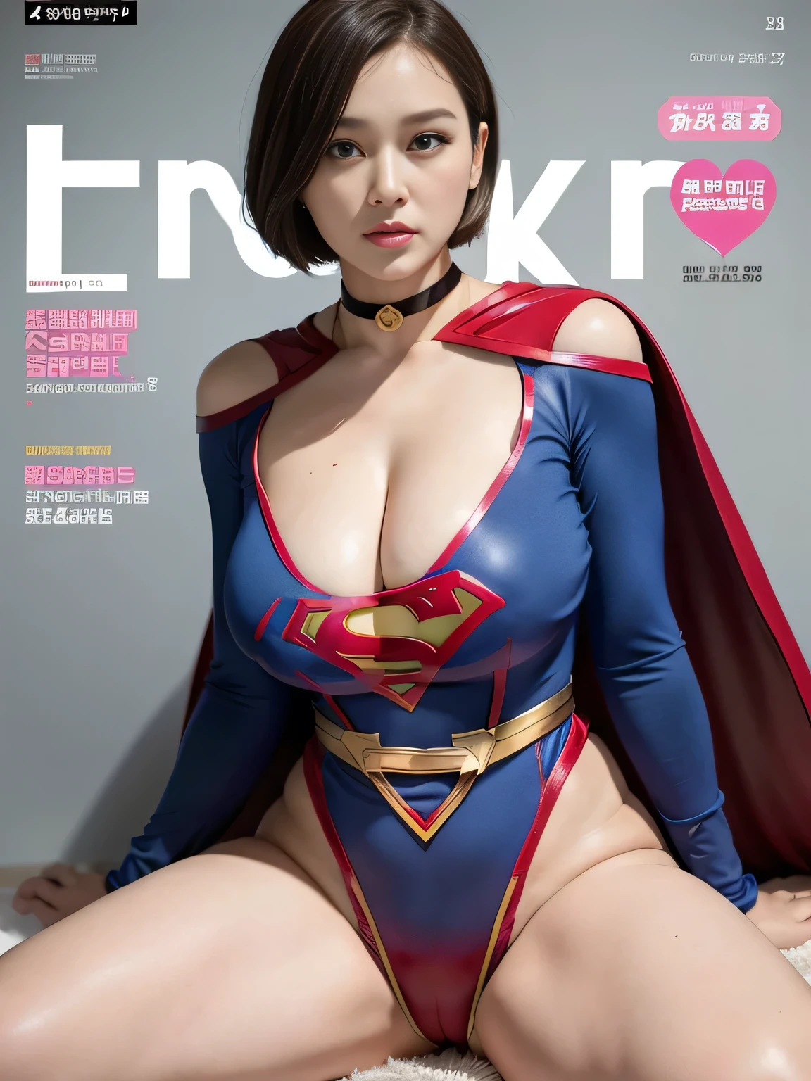 A woman in a superman costume is posing on a bed - SeaArt AI