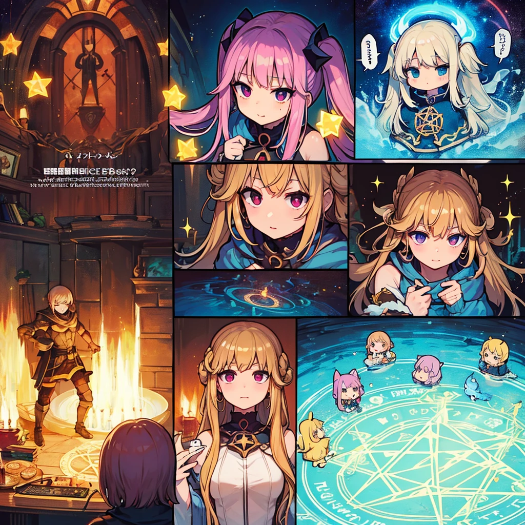 Goddess summons heroes, summoning circle, blue pentagram, text level 1 ...