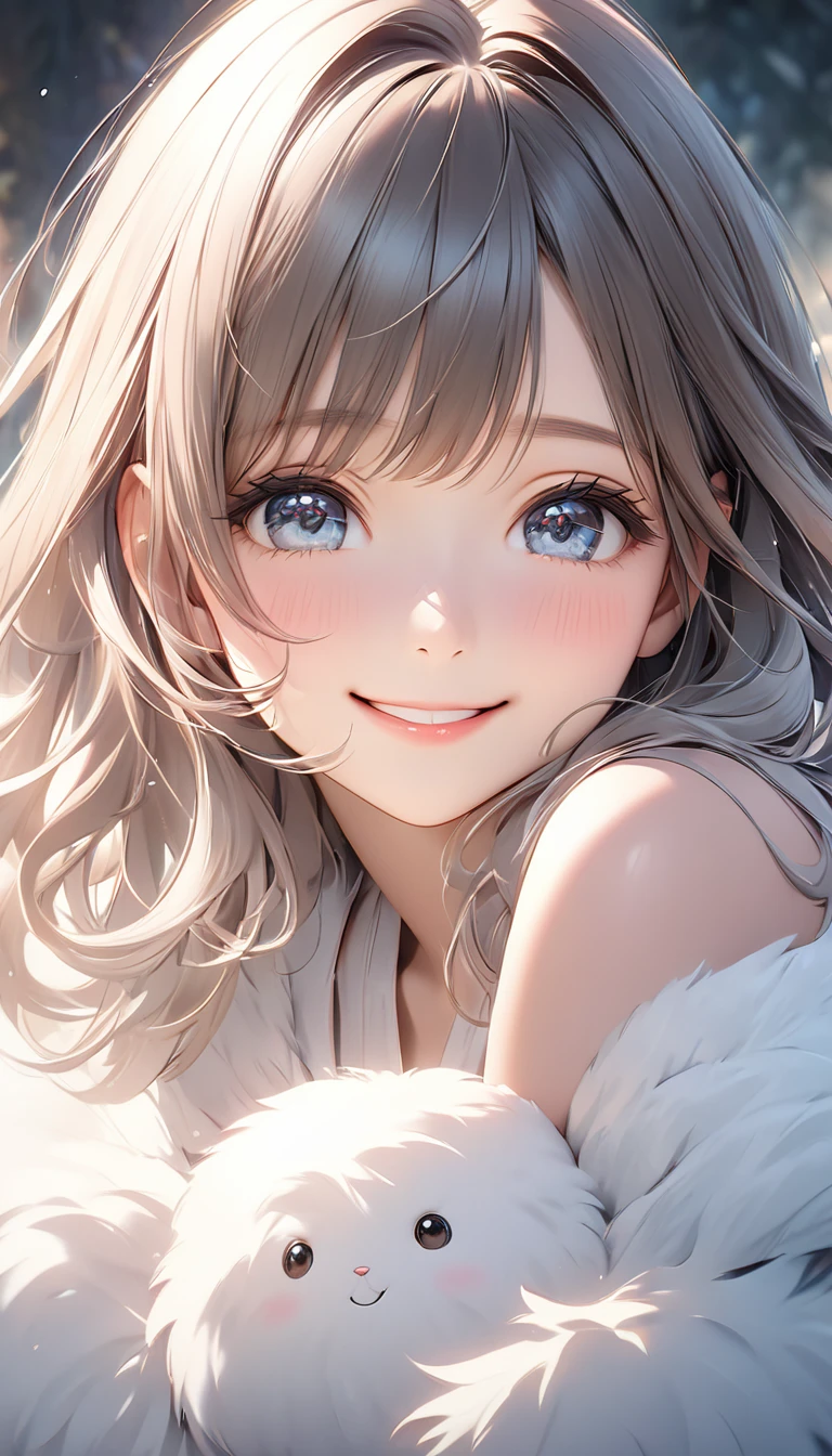 Cute beautiful woman, smile, shy, light makeup, great proportion ...