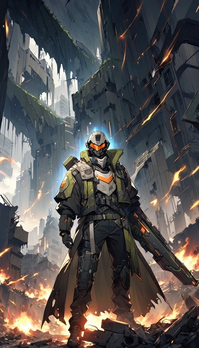 Futuristic commander-shooter from a distant future. He is wearing high ...