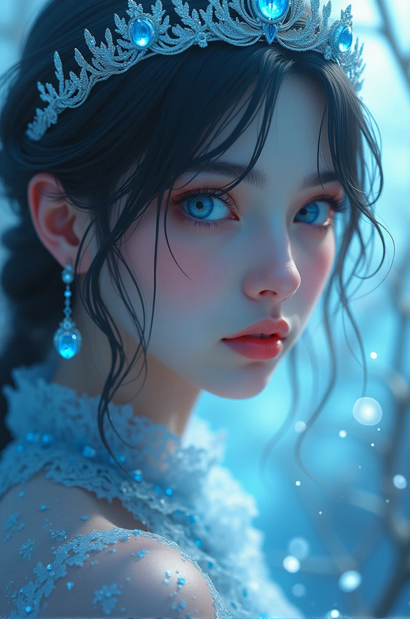 Close：Blue-eyed、A woman with a radiant face, Beeple 的Surreal主义 - SeaArt AI
