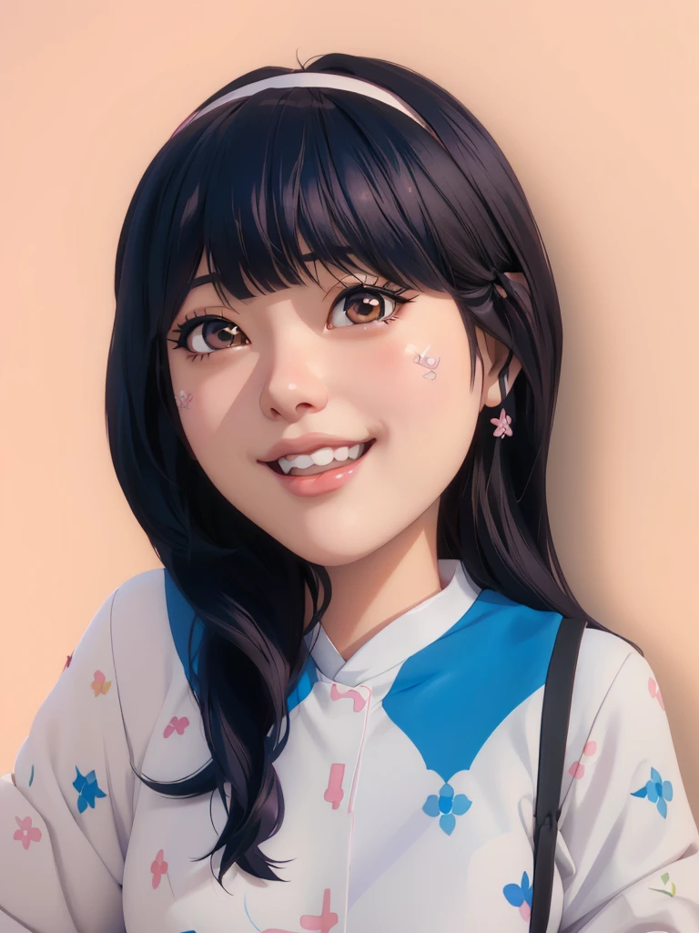 A close up of a woman with a smile on her face, kawaii realistic ...