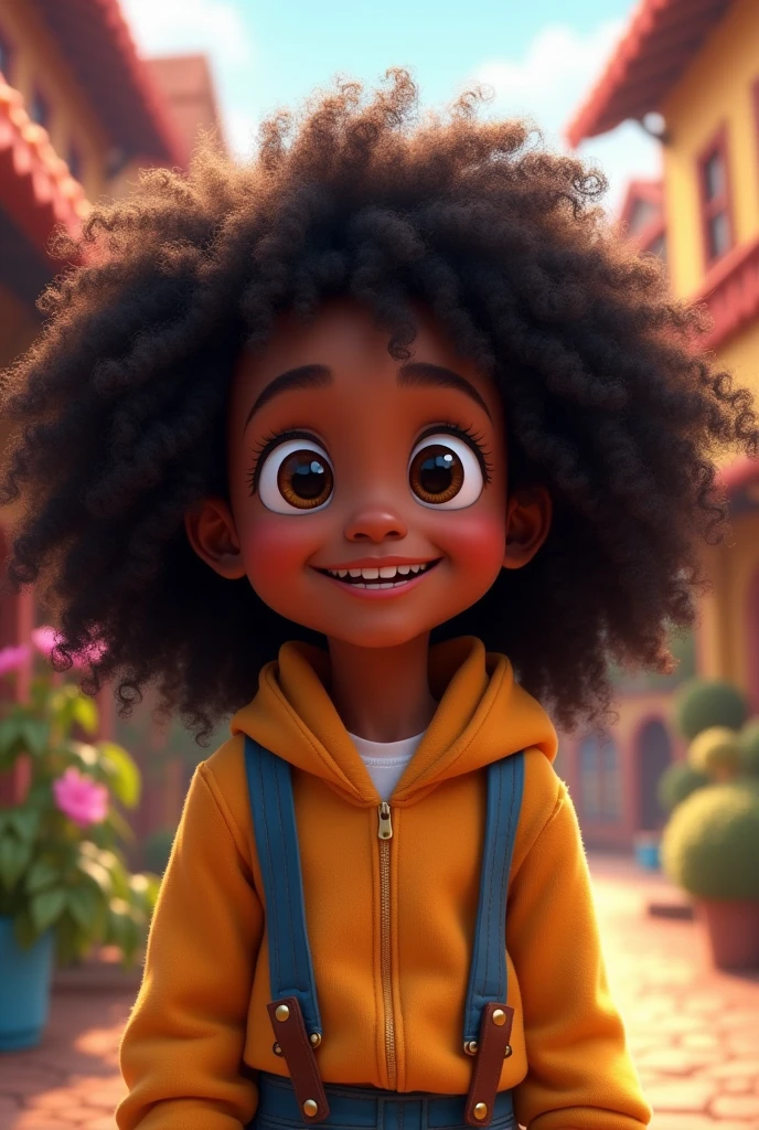Create a Disney style character, The features are: a black boy with ...
