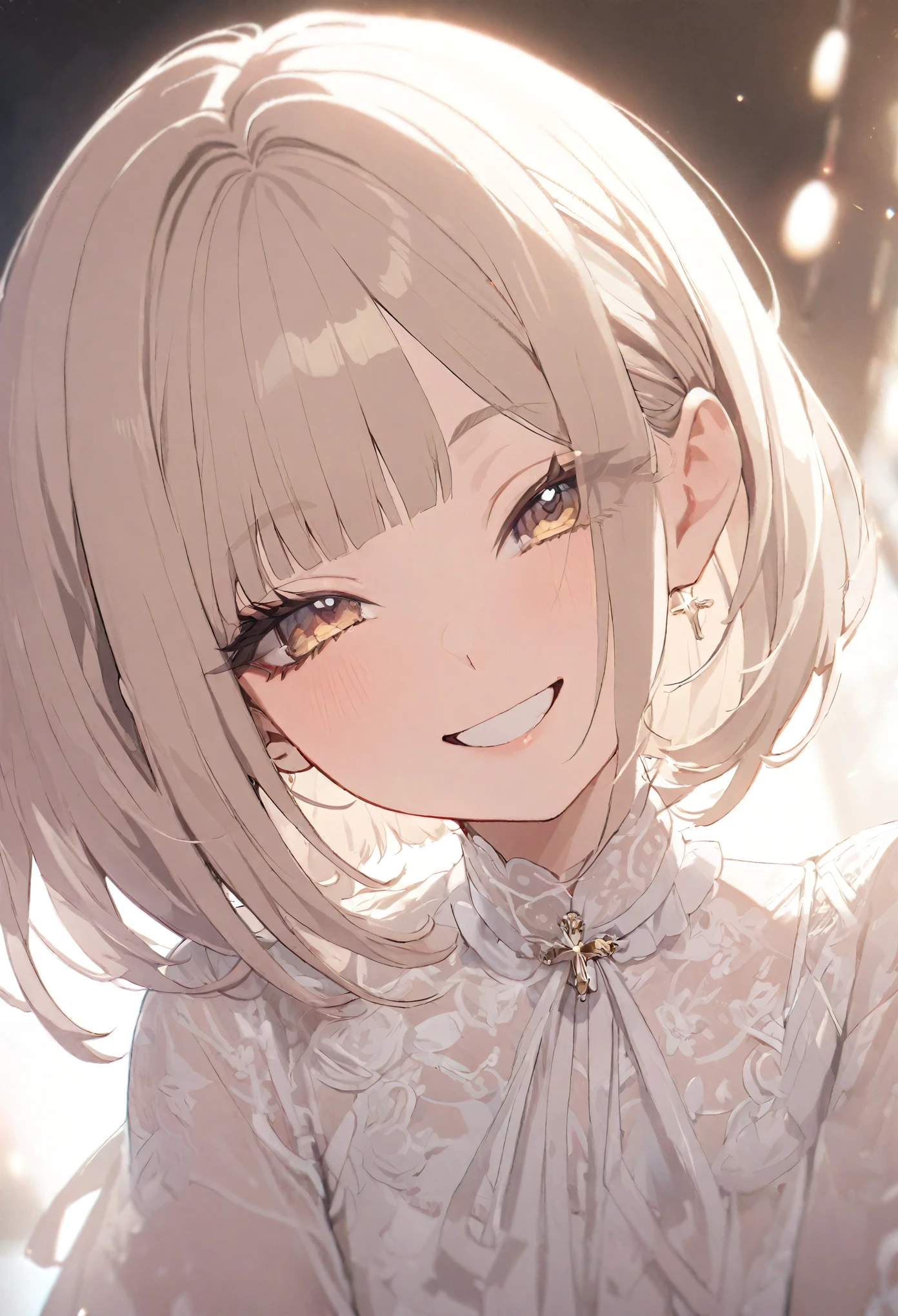 Anime Girl With Blonde Hair And White Blouse Smiling At Camera Seaart Ai