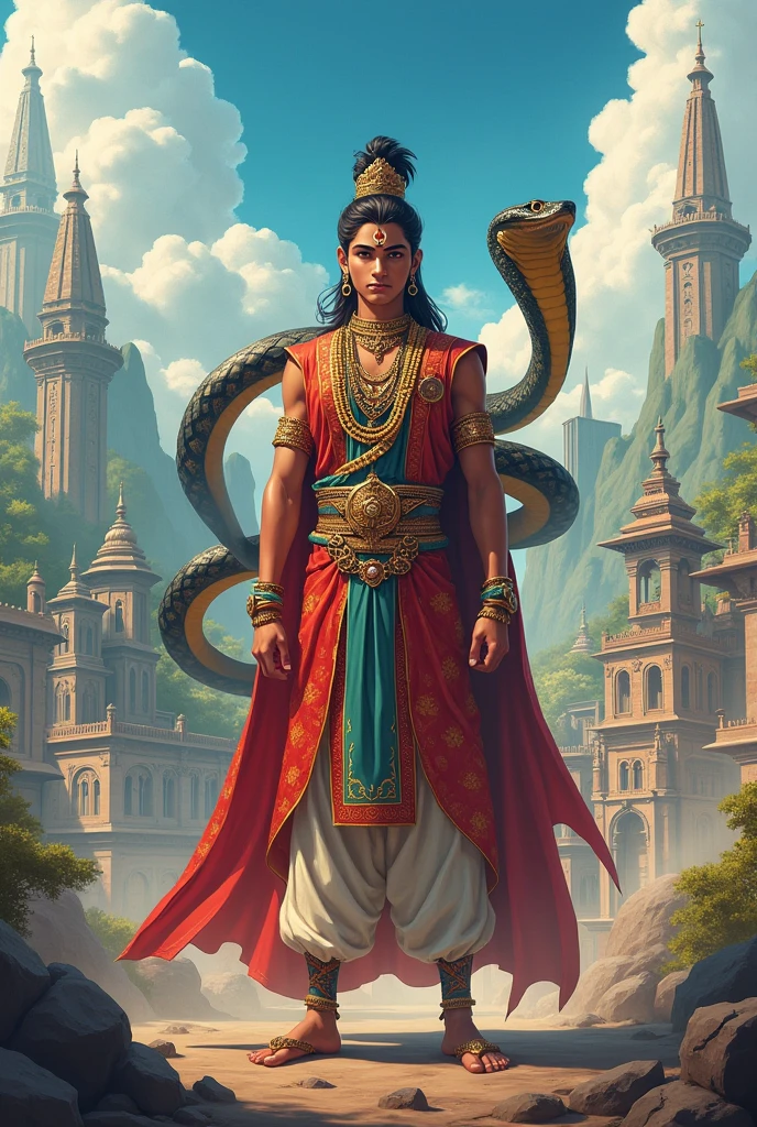 An Indian young monarch standing proudly before his expansive kingdom ...