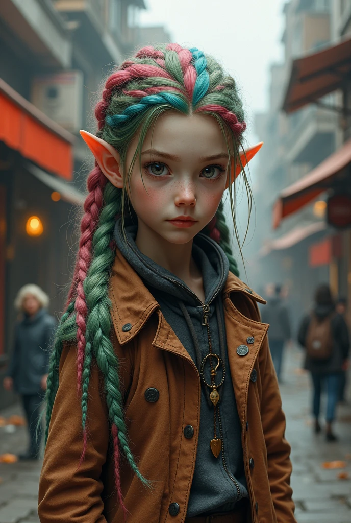 Adolescent, tall, boy elf, elfish colorful braided hair , dark eyes ...